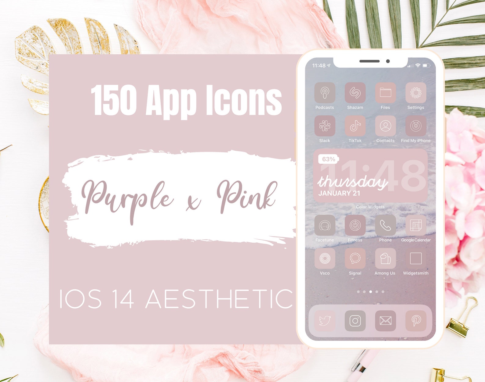 150 Purple/pink App Icons 50 Photo Widgets Ios 14 App | Etsy