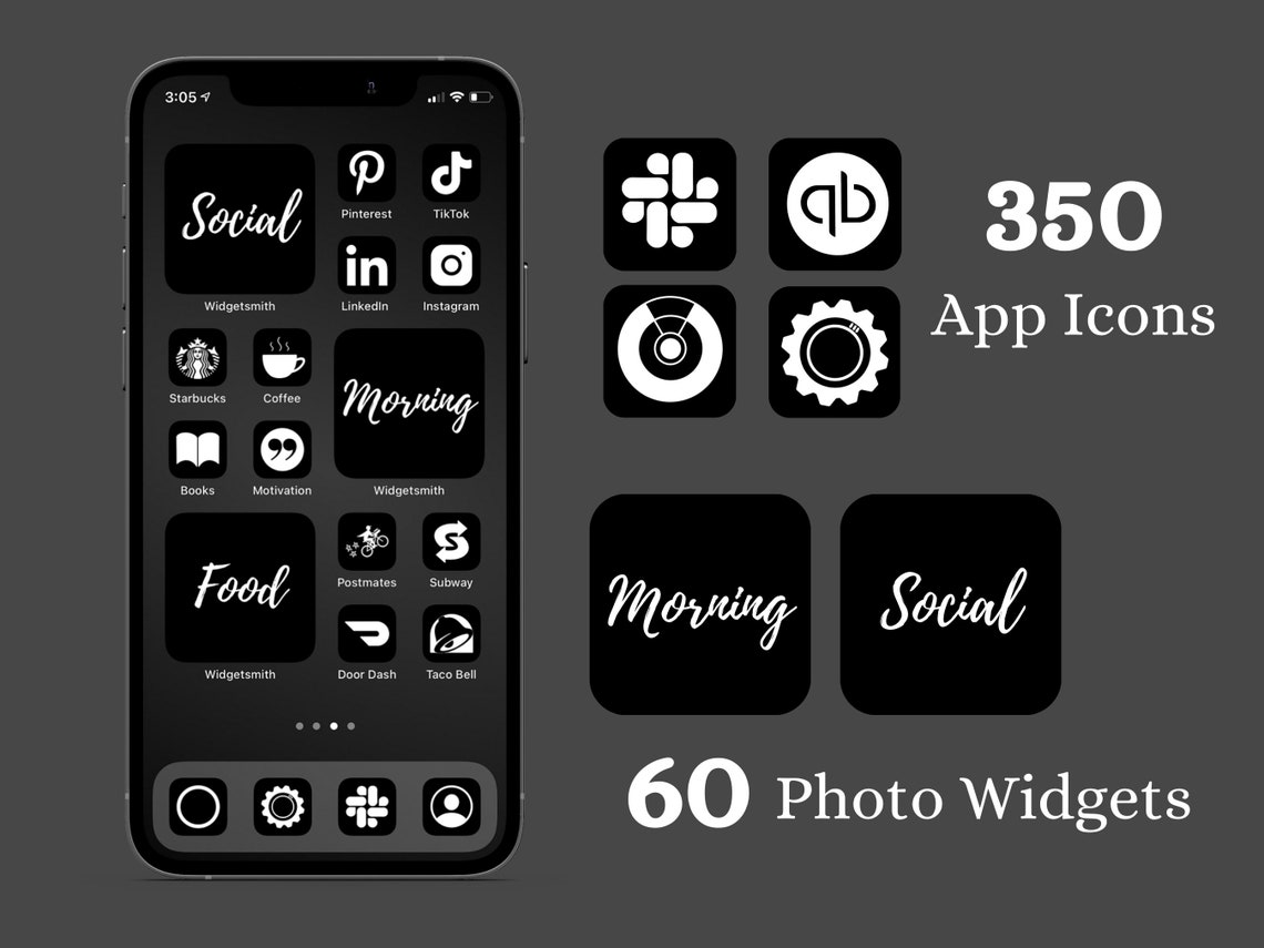 IOS 14 Black App Icons BOLD Icon Pack for Aesthetic Dark | Etsy