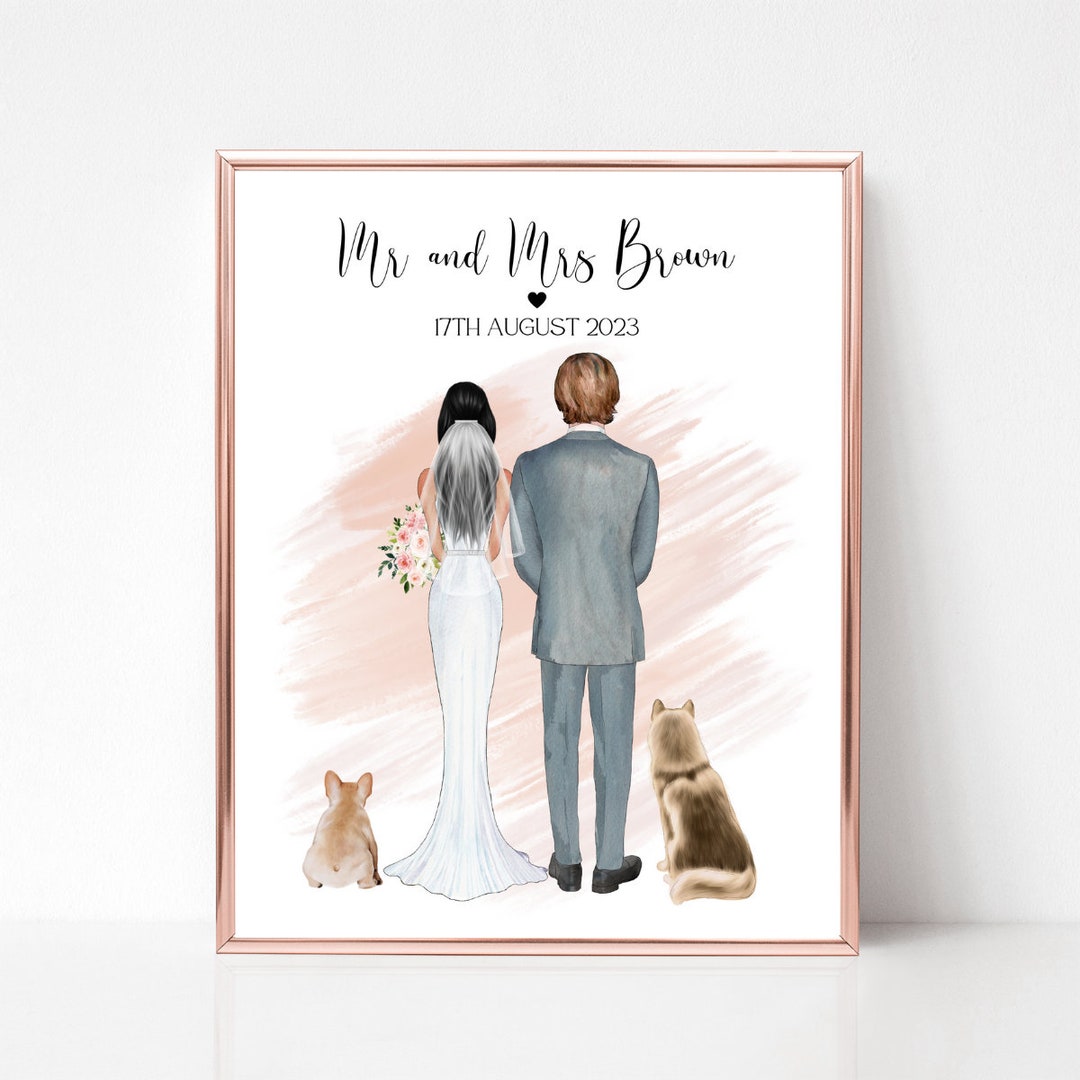 Wedding Print With Dog, Gift for the Bride and the Groom, Custom ...