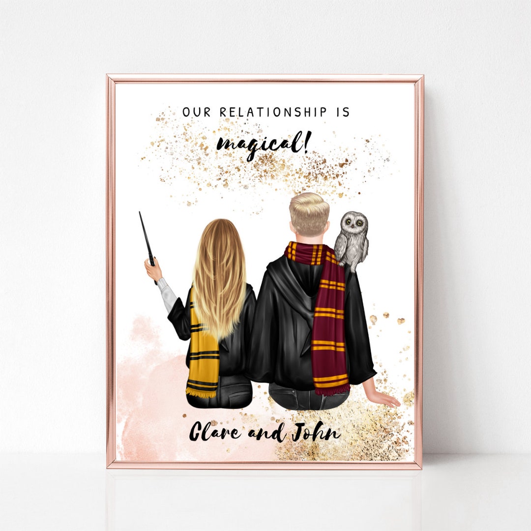 Personalised Wizard Print, Wizards School, Wizard Couple Portrait ...