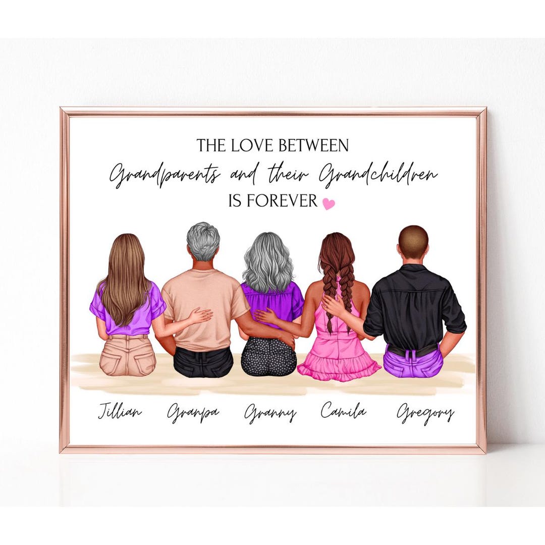 Grandparents and Grandchildren Portrait, Personalized Print for ...