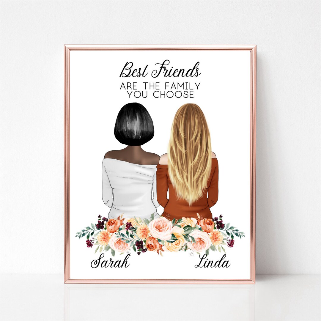 Best Friends Birthday Gift, Best Friend Portrait, Friendship Art ...