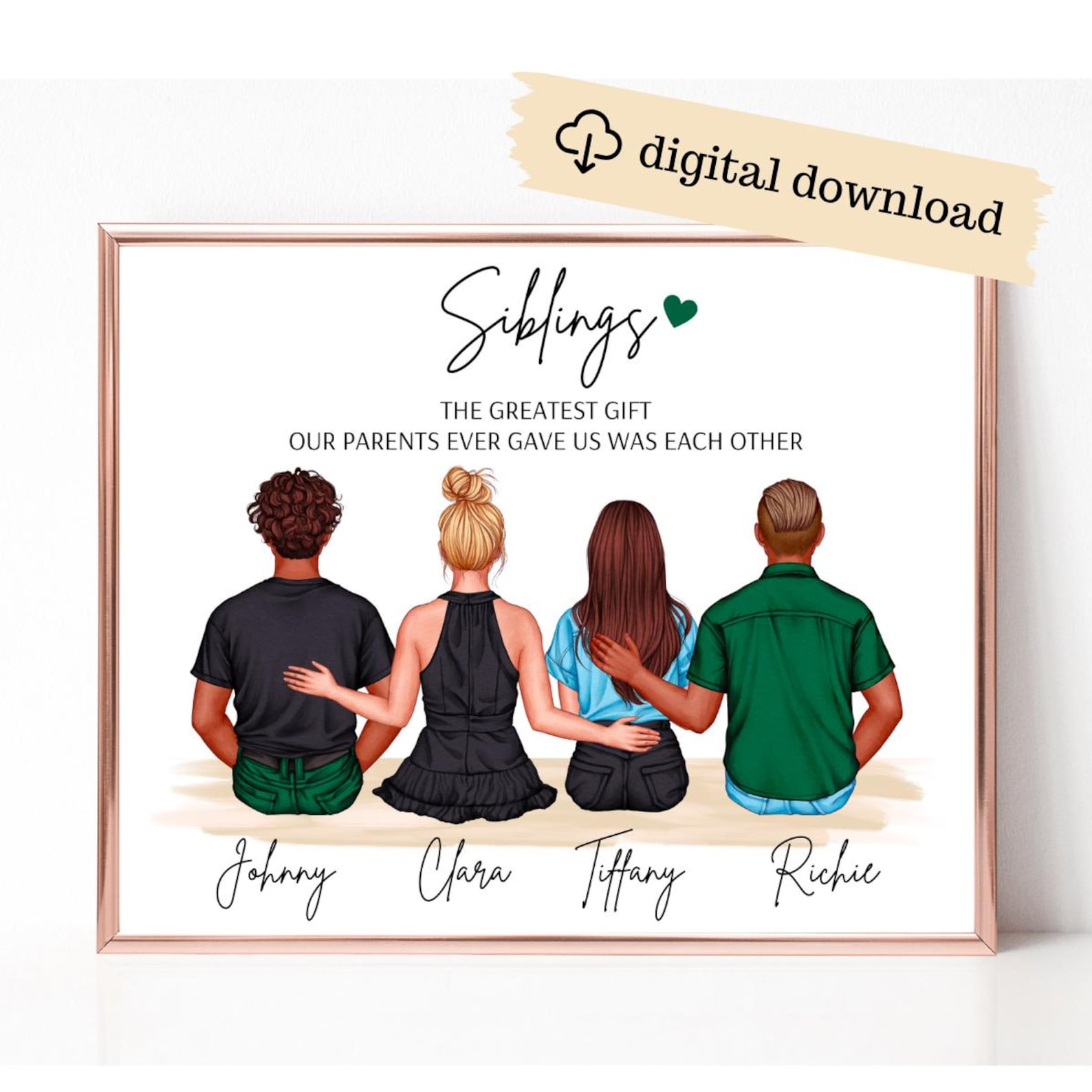 Custom Siblings Portrait, Digital Print Siblings, Gift for Sister, Gift ...