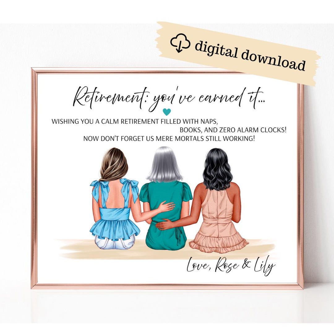 Personalised Retirement Print, Digital Custom Portrait Coworker Team ...