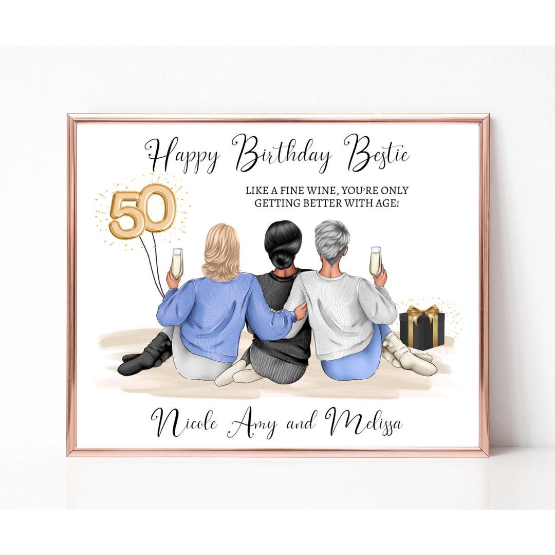 Personalized Best Friends 50th Birthday Print, Birthday Gift for Her ...
