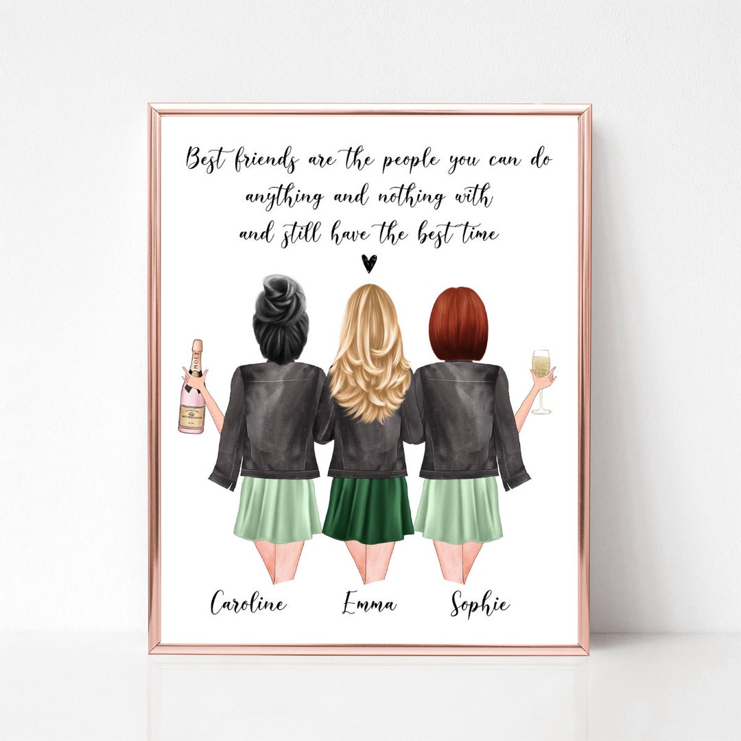 Digital Art, Best Friend Gift, Friends Present, 2, 3 or 4 Friend Group ...