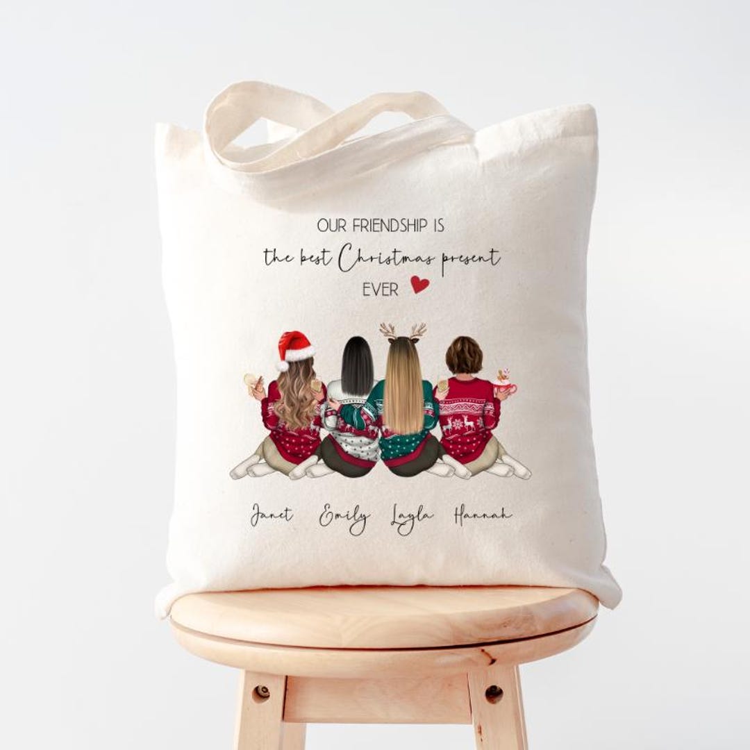 Custom Group of Friends in Christmas Sweaters Cotton Canvas Tote Bag ...