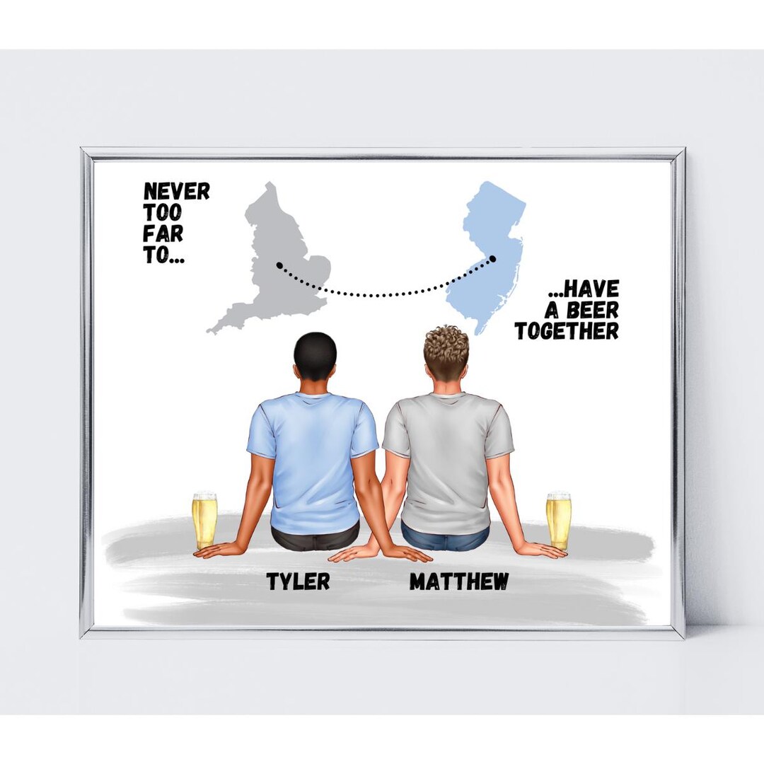 Personalized Male Best Friends Portrait, Long Distance Gift, Dad With ...