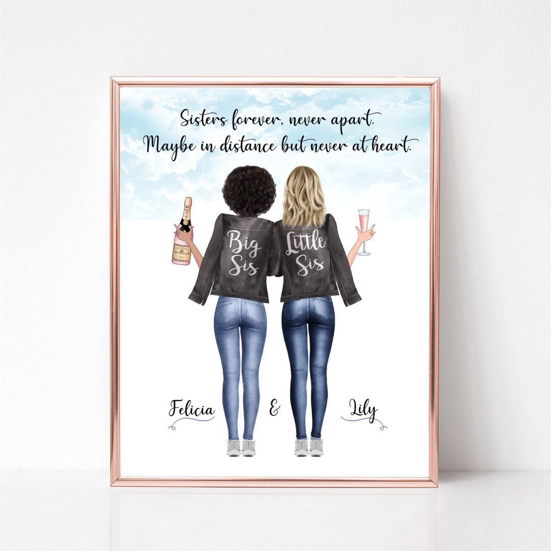 Custom Sisters Print, Two Sisters Personalized Portrait, Sisters ...