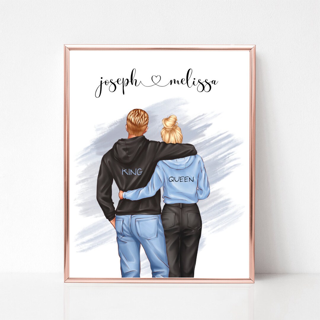Custom Girlfriend Boyfriend Portrait, Valentines Day Print, Digital ...