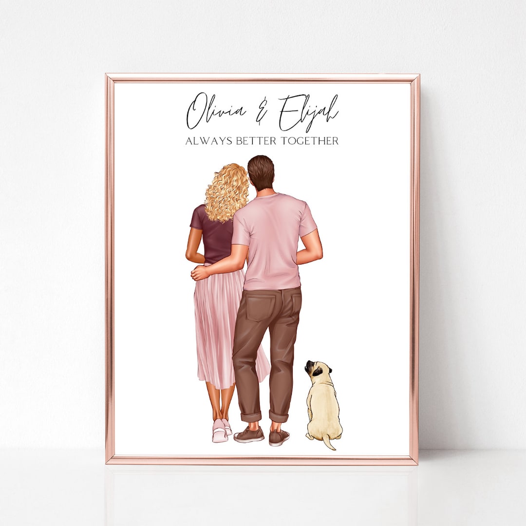 Personalised Family Dog Print, Couple With Dog Print, Couple and Pet ...