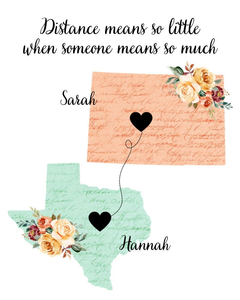 Friendship Knows No Distance Print Custom Sister Moving Gift | Etsy
