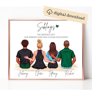 Custom Siblings Portrait, Digital Print Siblings, Gift for Sister, Gift ...