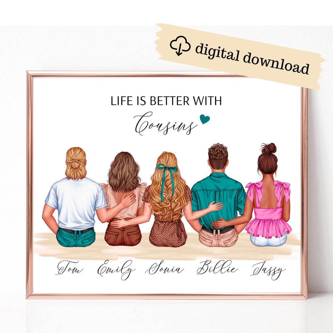 Custom Cousins Portrait, Digital Print for Cousins, Gifts for Cousin ...