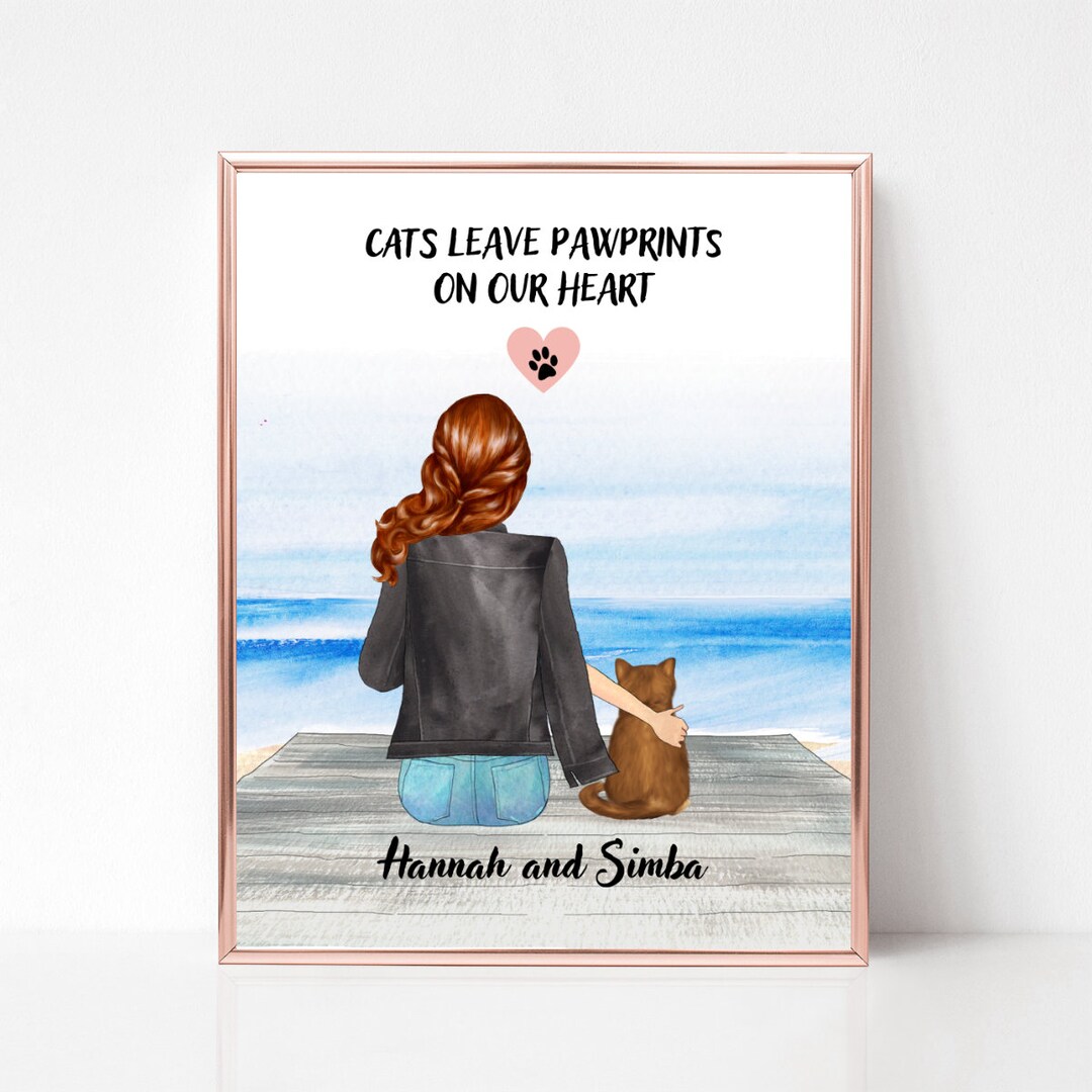 Cat and Me Portrait, Custom Cat Mom Print, Cat Mom Gift, Gift for Cat ...