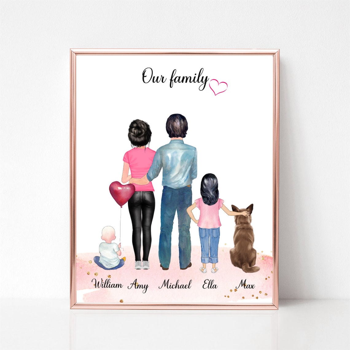 Custom Family Portrait With Dog Family Print Personalized - Etsy