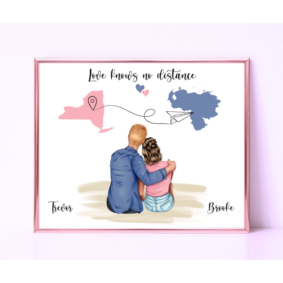 Love Knows No Distance, Long Distance Relationship Gift, Couple Print ...