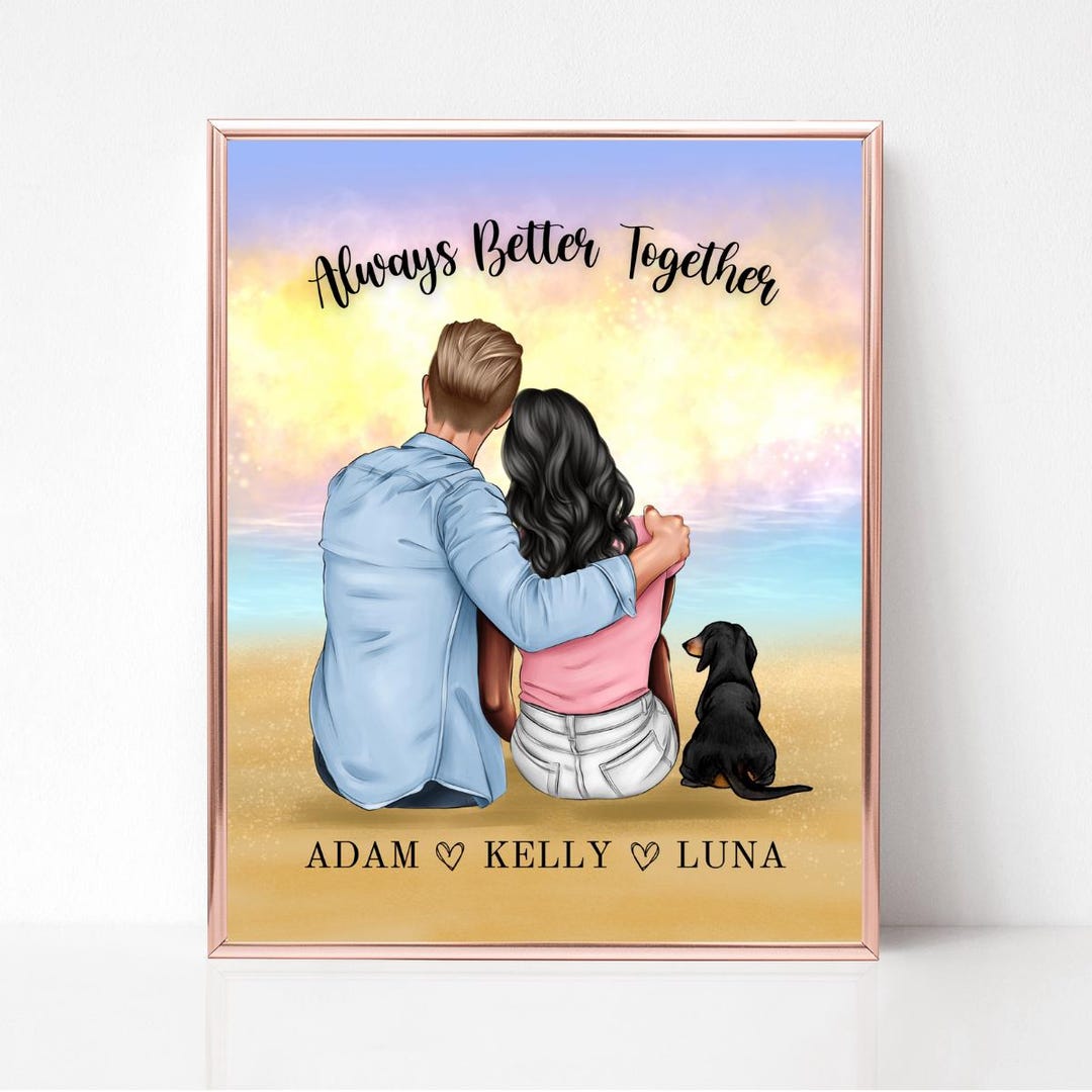 Always Better Together, Digital Couple Portrait With Dog, Valentine's ...