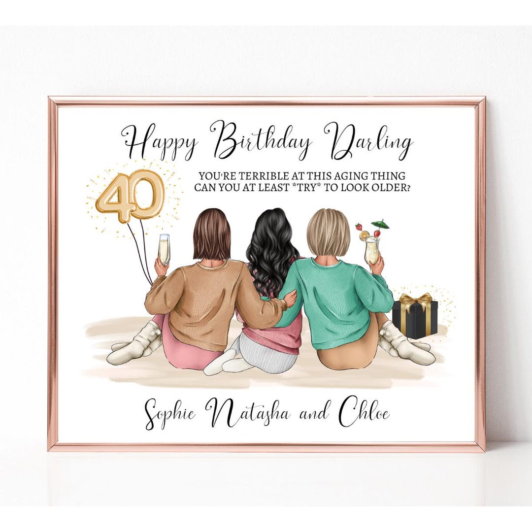 40th Birthday Gift for Her, Personalized Best Friends Birthday Print ...