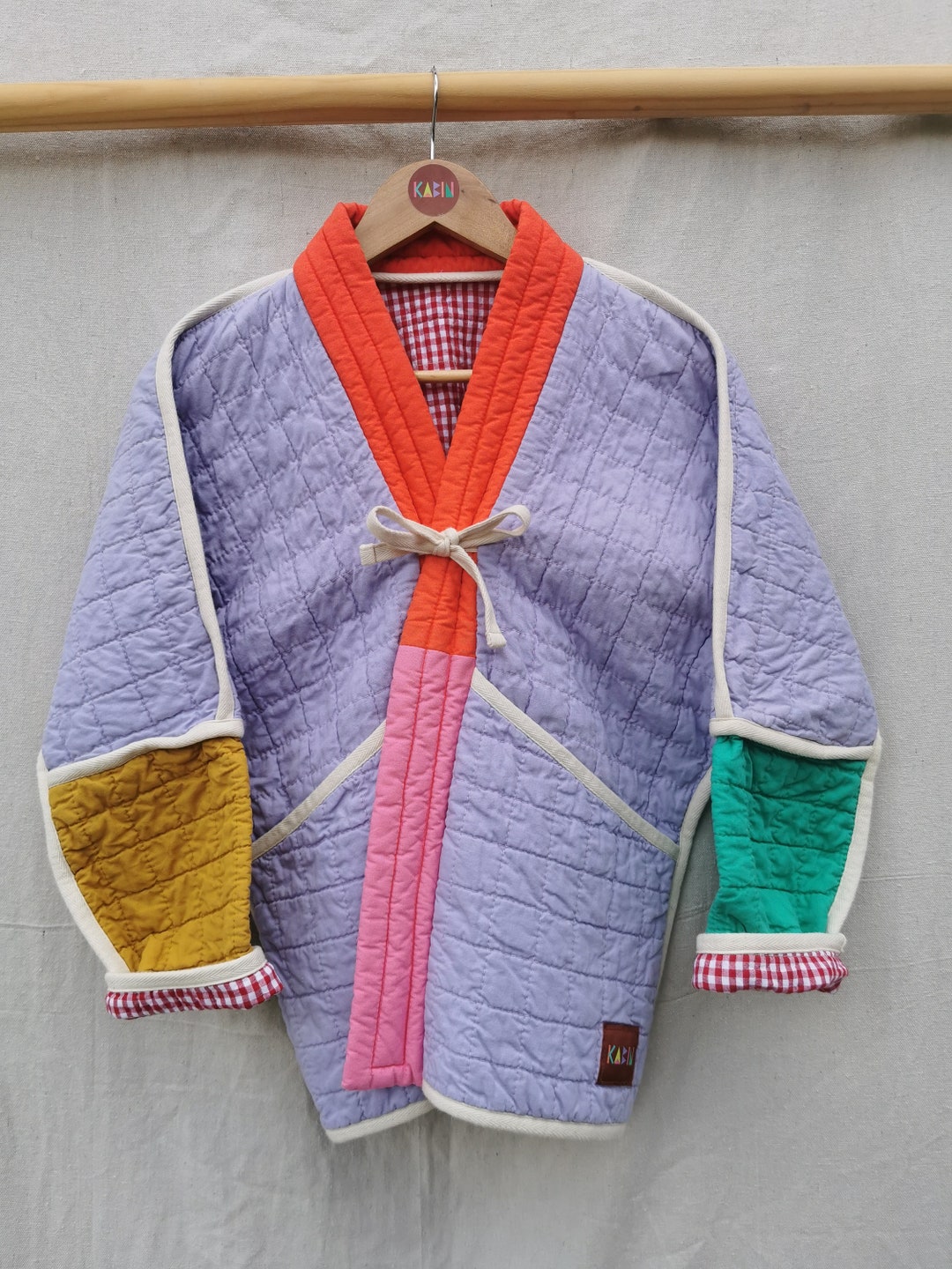 Size XS - QUILTED JACKET - Lilac + Mustard + Teal + Coral - Quilted ...
