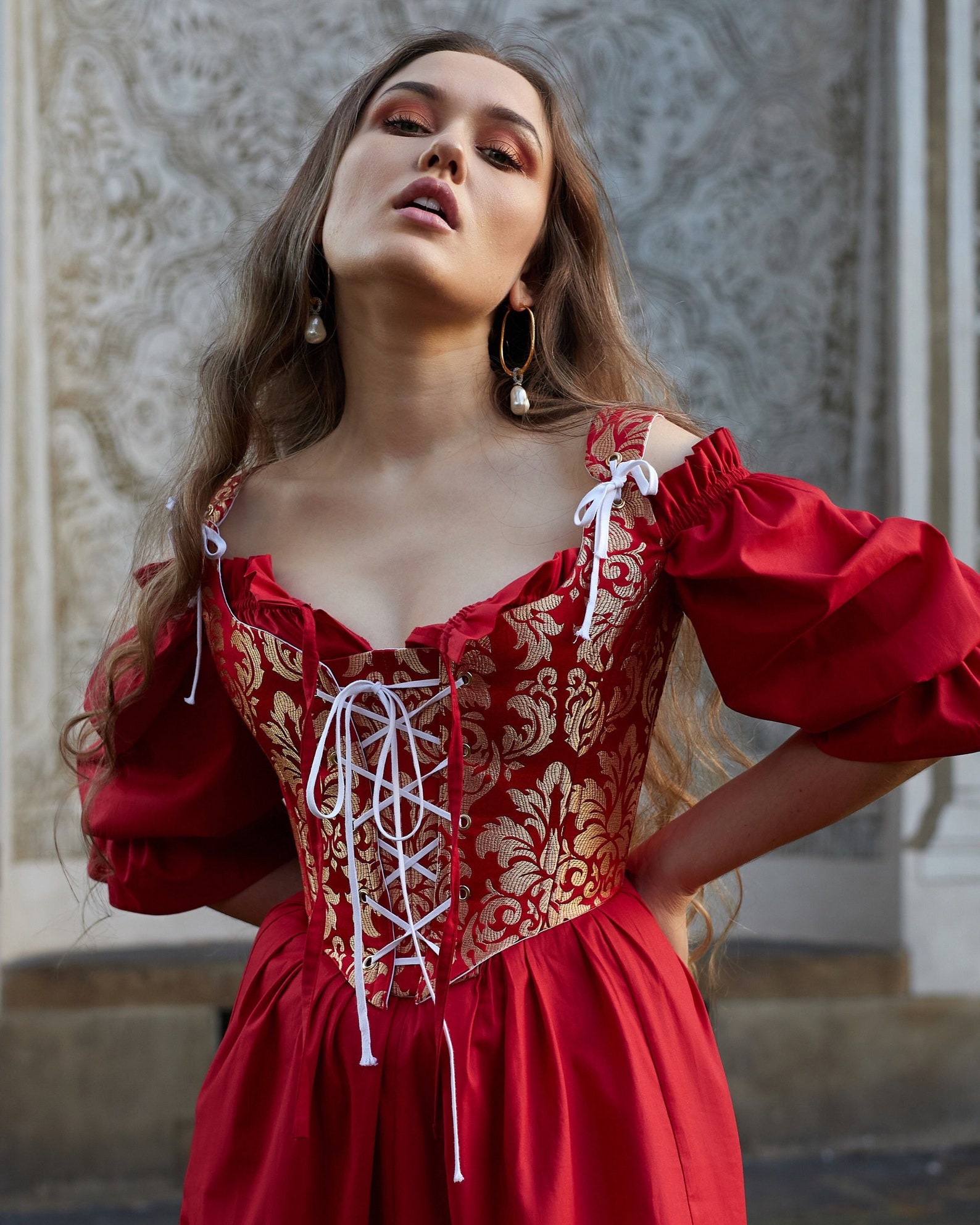 The Golden Lily Corset in Red Brocade - Renaissance Fair - Renaissance ...