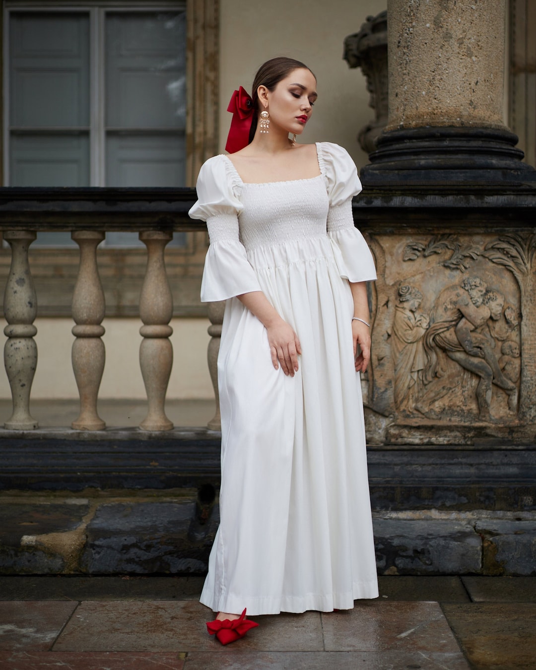 White Cotton Maxi Dress: Cottagecore Renaissance Gown - Etsy