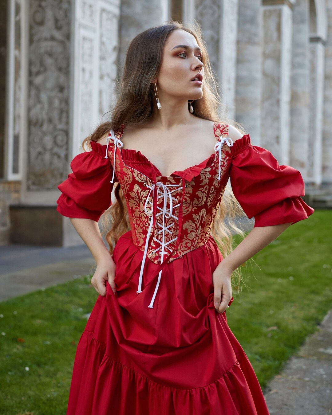 The Golden Lily Corset in Red Brocade - Renaissance Fair - Renaissance ...