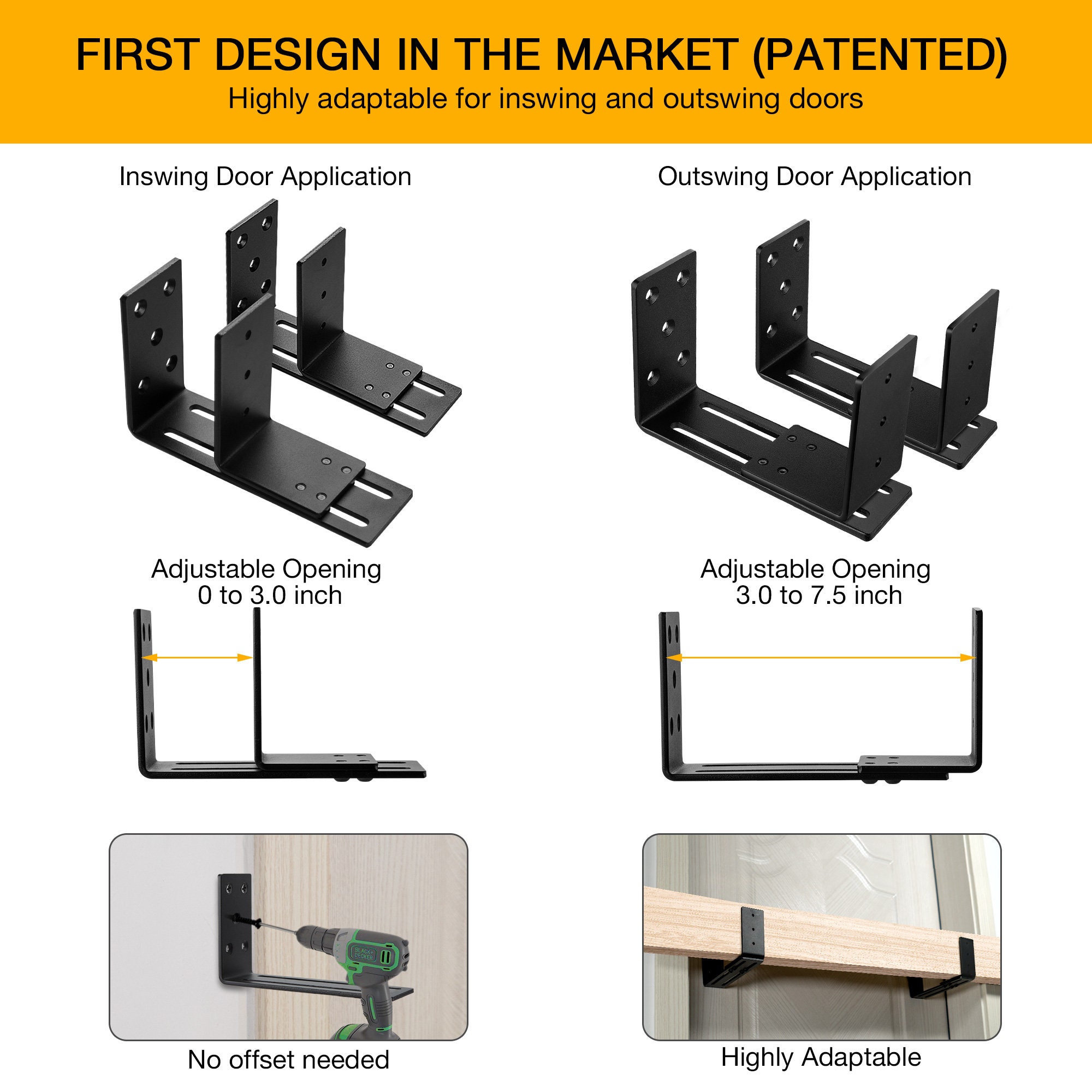 Adjustable Door Barricade Brackets (2 Pairs) for Lumber-drop Open Bar ...