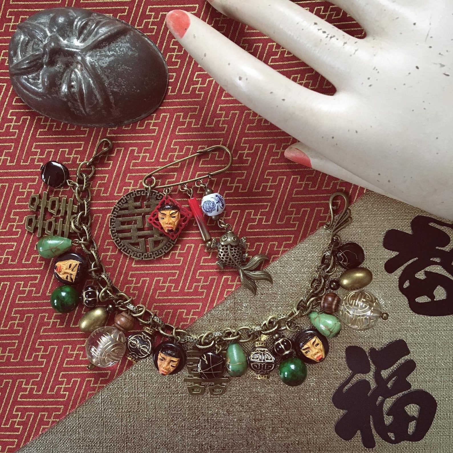 Asian Lucky Charm Bracelet,asian Theme Vintage Style Beads Bracelet ...