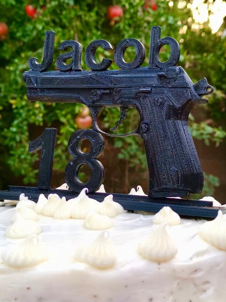 Personalized Realistic Gun Cake Topper and Stand With Name and Age - Etsy