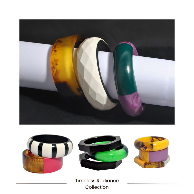 Timeless Radiance Collection - Artisan Resin Bangle Sets in Elegant Shapes and Colors by Pure ...