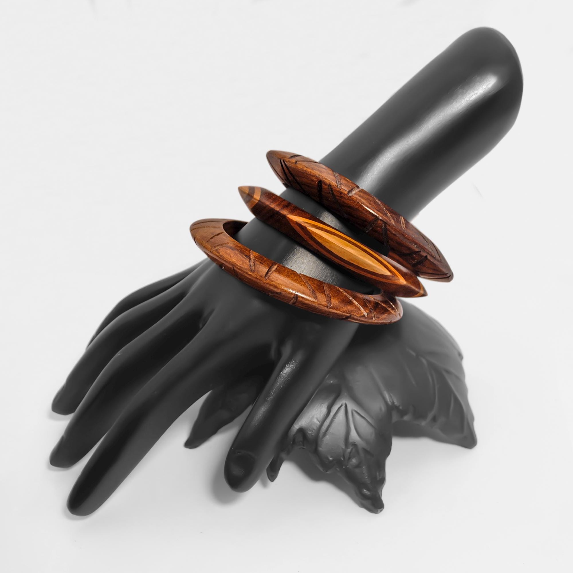 Handmade Carved Wood Bangle Set: Artisanal Inlay Art - Etsy