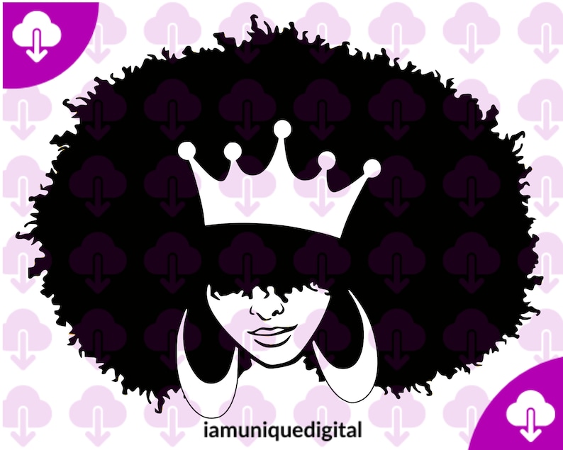 Afro Queen With Crown SVG, Black Woman PNG, Black Queen Digital ...