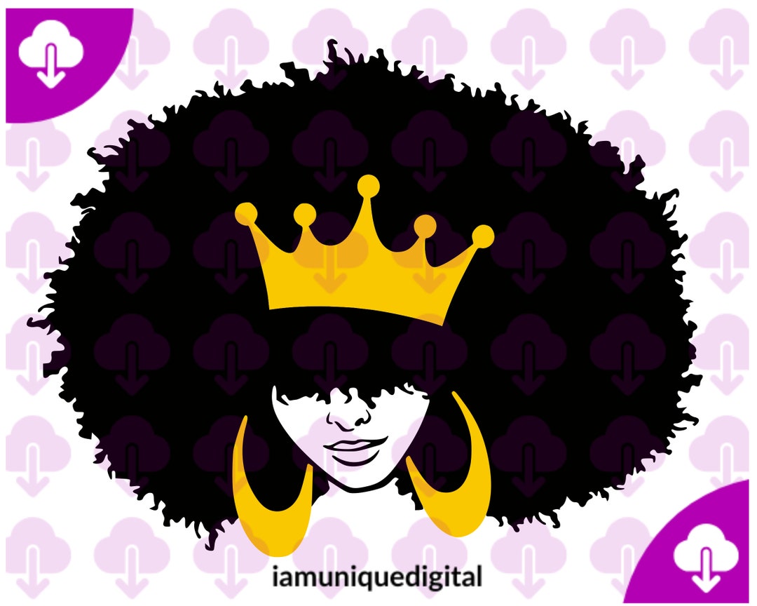 Afro Queen With Crown SVG, Black Woman PNG, Black Queen Digital ...