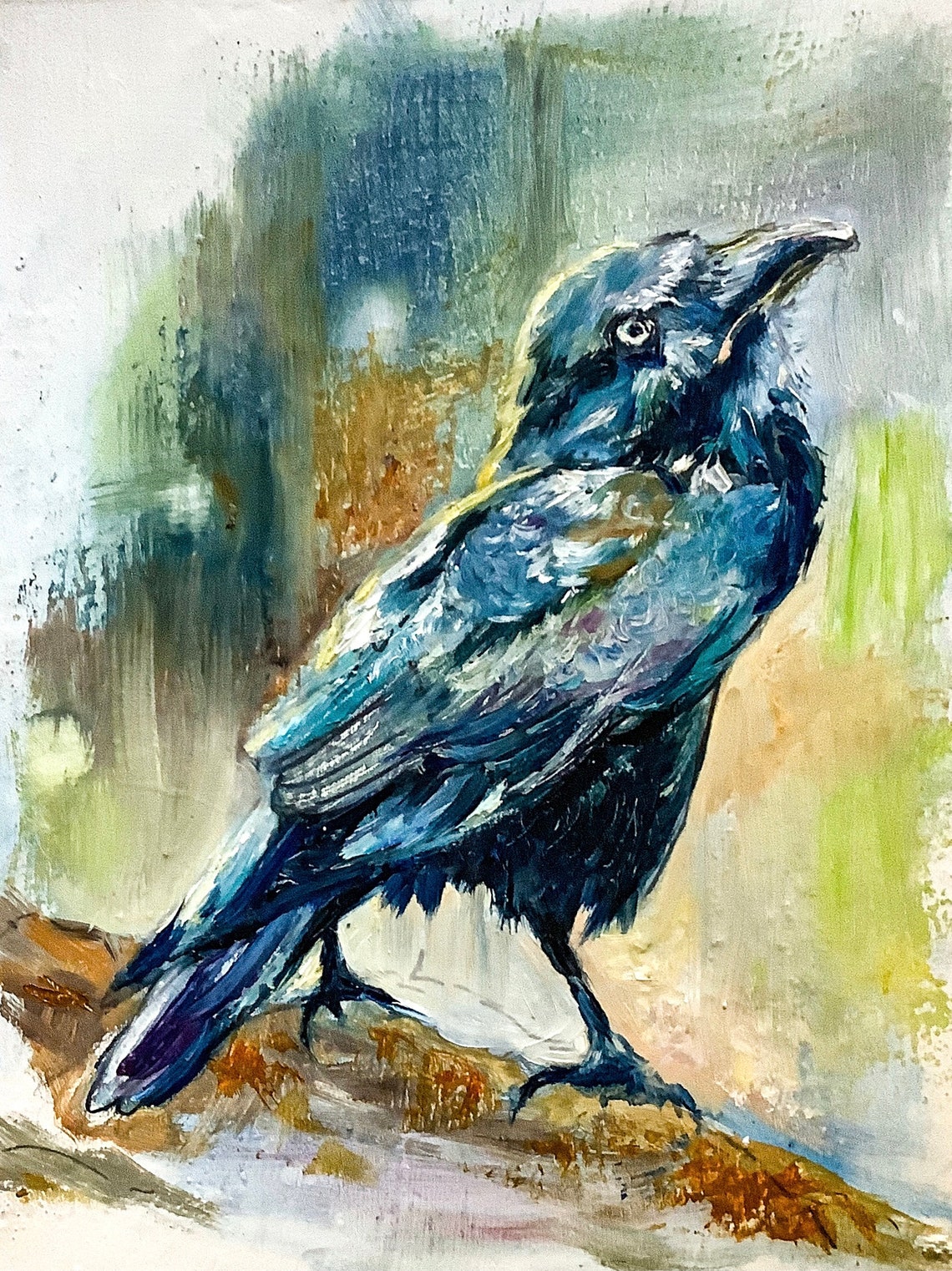 Crow Painting Black Crow Original Art Bird Oil Painting | Etsy