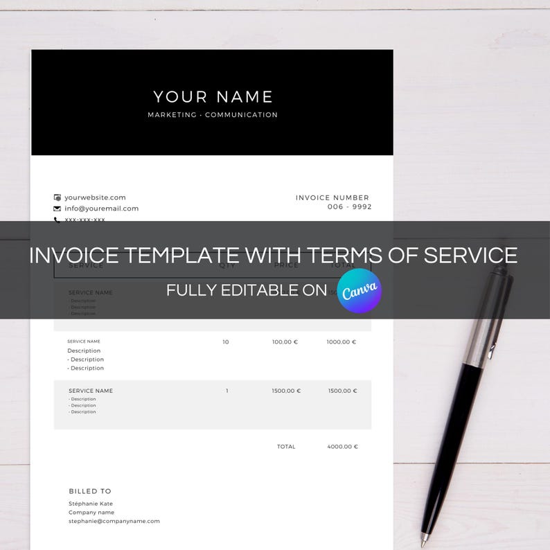 Invoice Template | Terms of Service | Small Business |service Contract ...