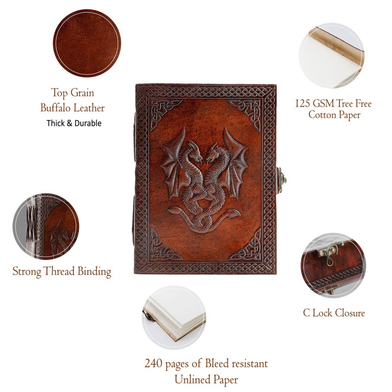 Handmade Leather Double Dragon Journal/writing Notebook Diary - Etsy