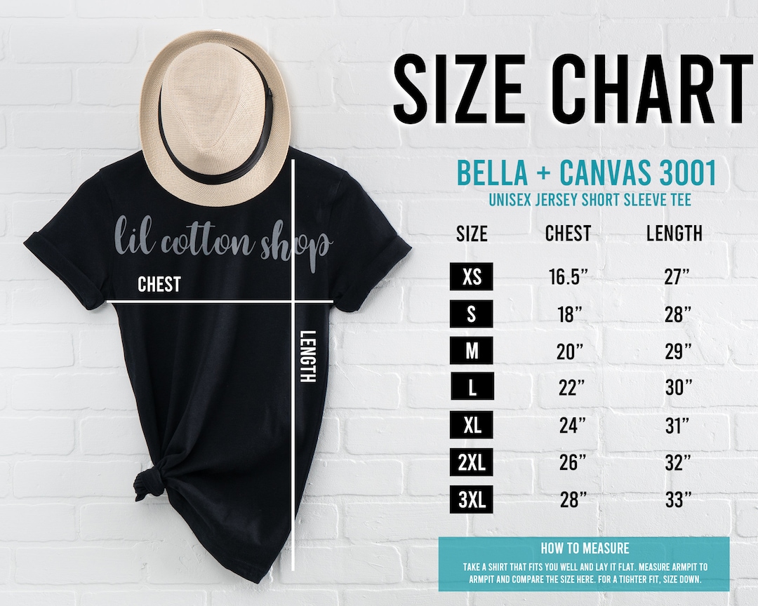 Bella Canvas Size Chart, Bella+canvas 3001 Size Chart, Bella Canvas ...