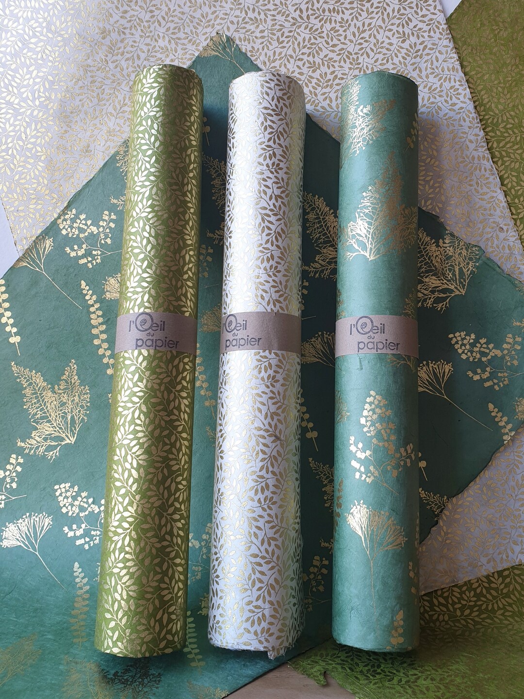 SHEET of Nepalese Paper With BOTANICAL Patterns in Lime Green and Gold ...