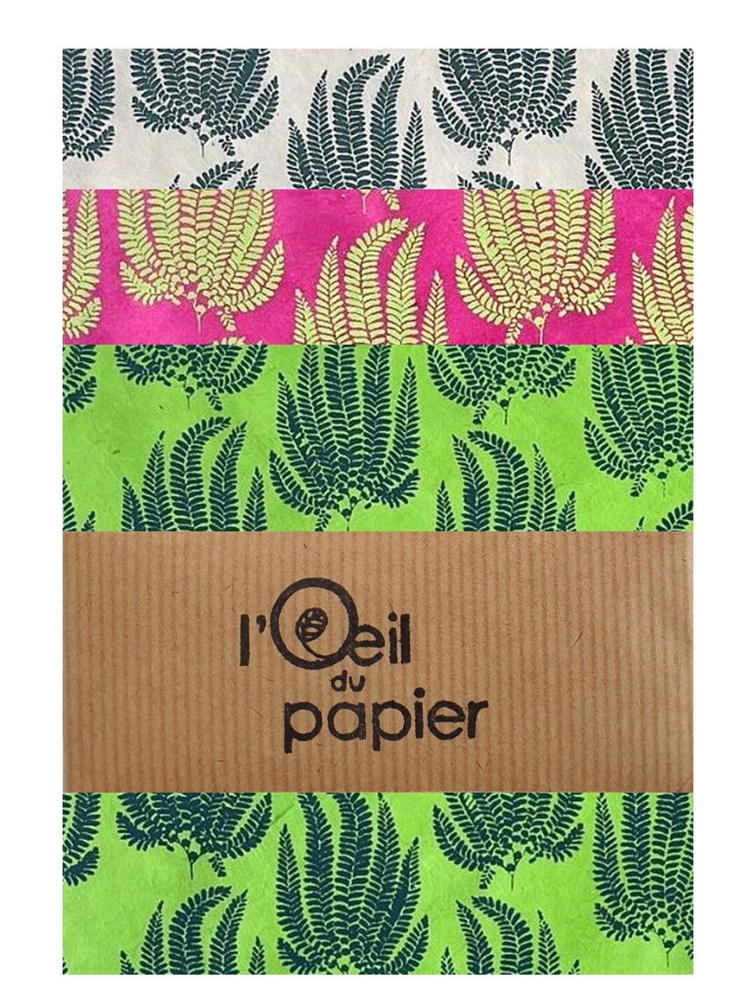 ASSORTMENT of 12 Squares of Nepalese Paper With FOUGERES Pink Green and ...