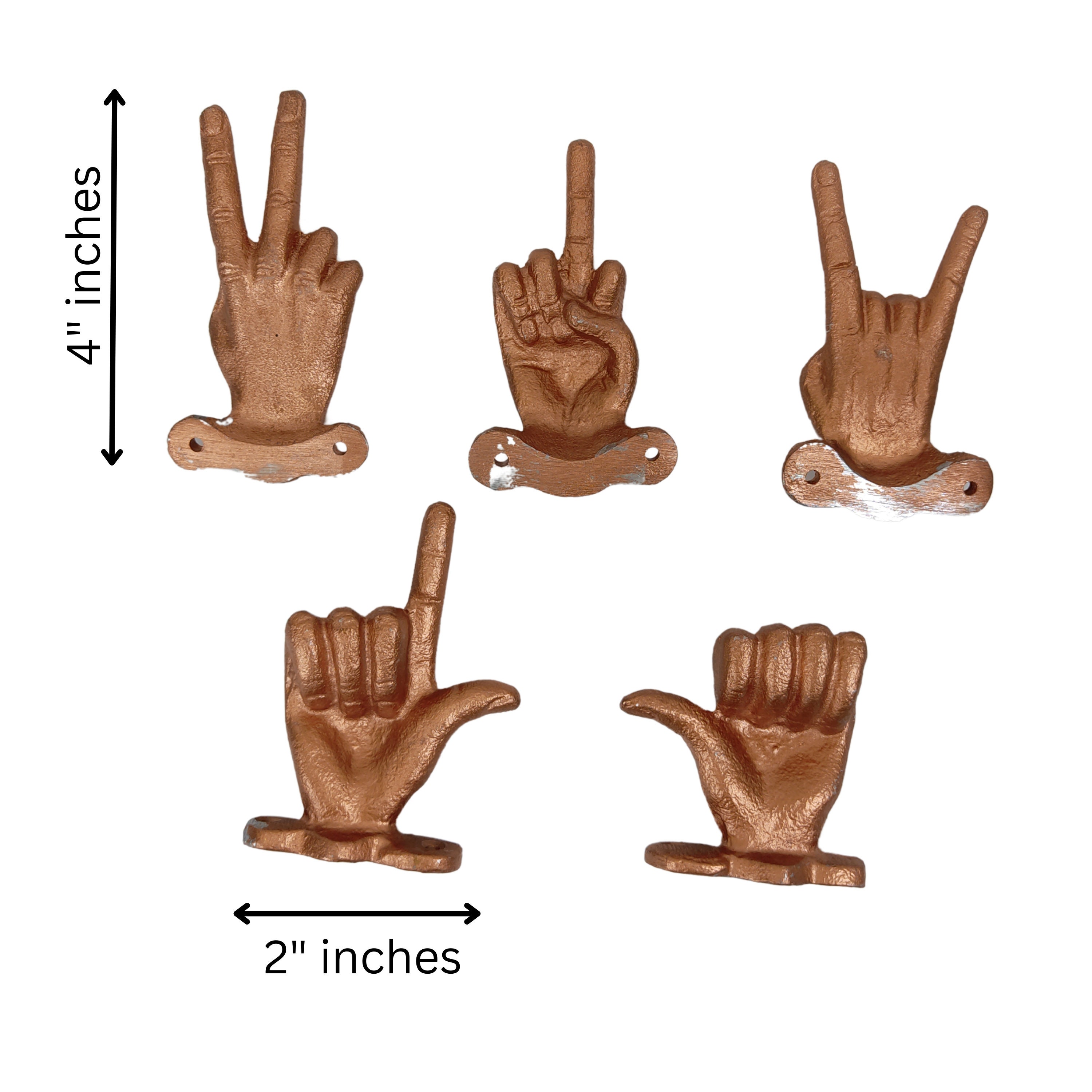Set of 5 Hand Gesture Decorative Wall Hooks-peace Sign, Rock On, and ...