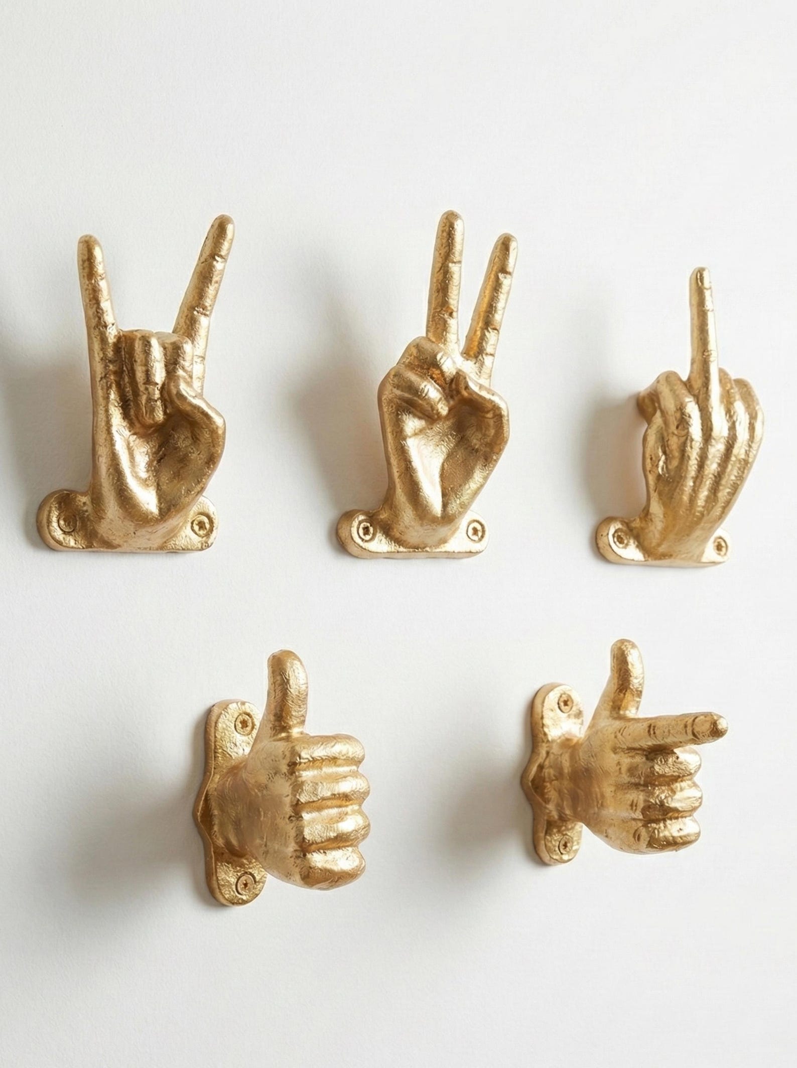 Set of 5 Gold Hand Gesture Wall Hooks - Funny Decorative Coat Hooks ...
