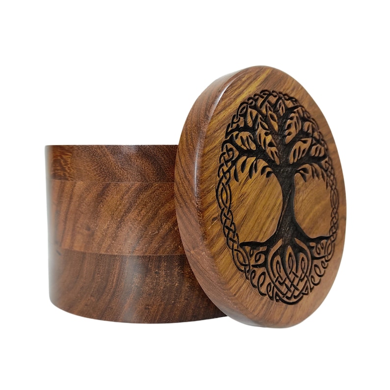 Wooden Urn for Human Ashes Round Shape-beautiful Tree of Life Engraved ...