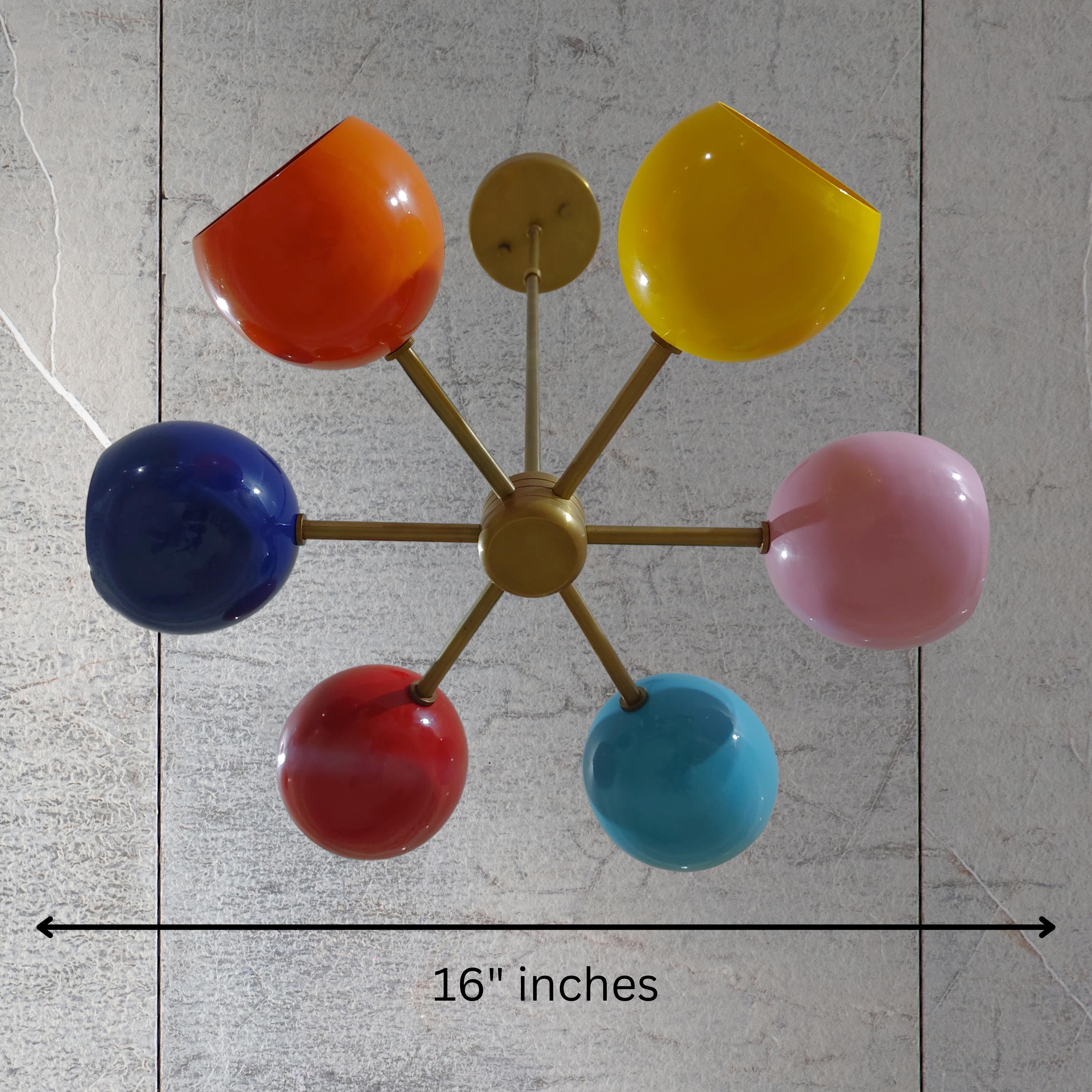 Mid Century Brass Sputnik Chandelier: Multicolored Eyeball Shade ...