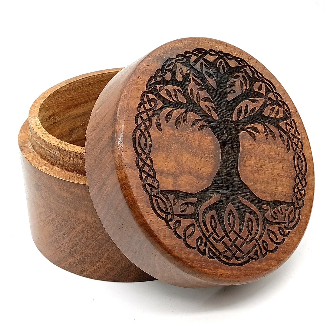 Wooden Urn for Human Ashes Round Shape-beautiful Tree of Life Engraved ...