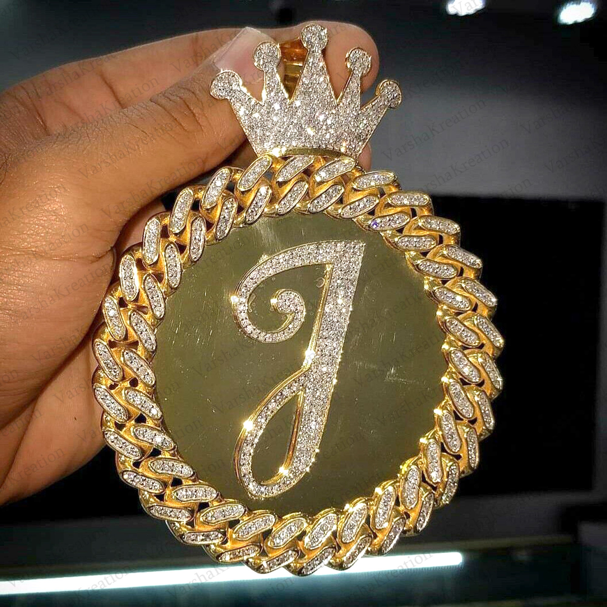 1.58 CT Large Round Cuban Link Initial Custom Pendant in 14k | Etsy