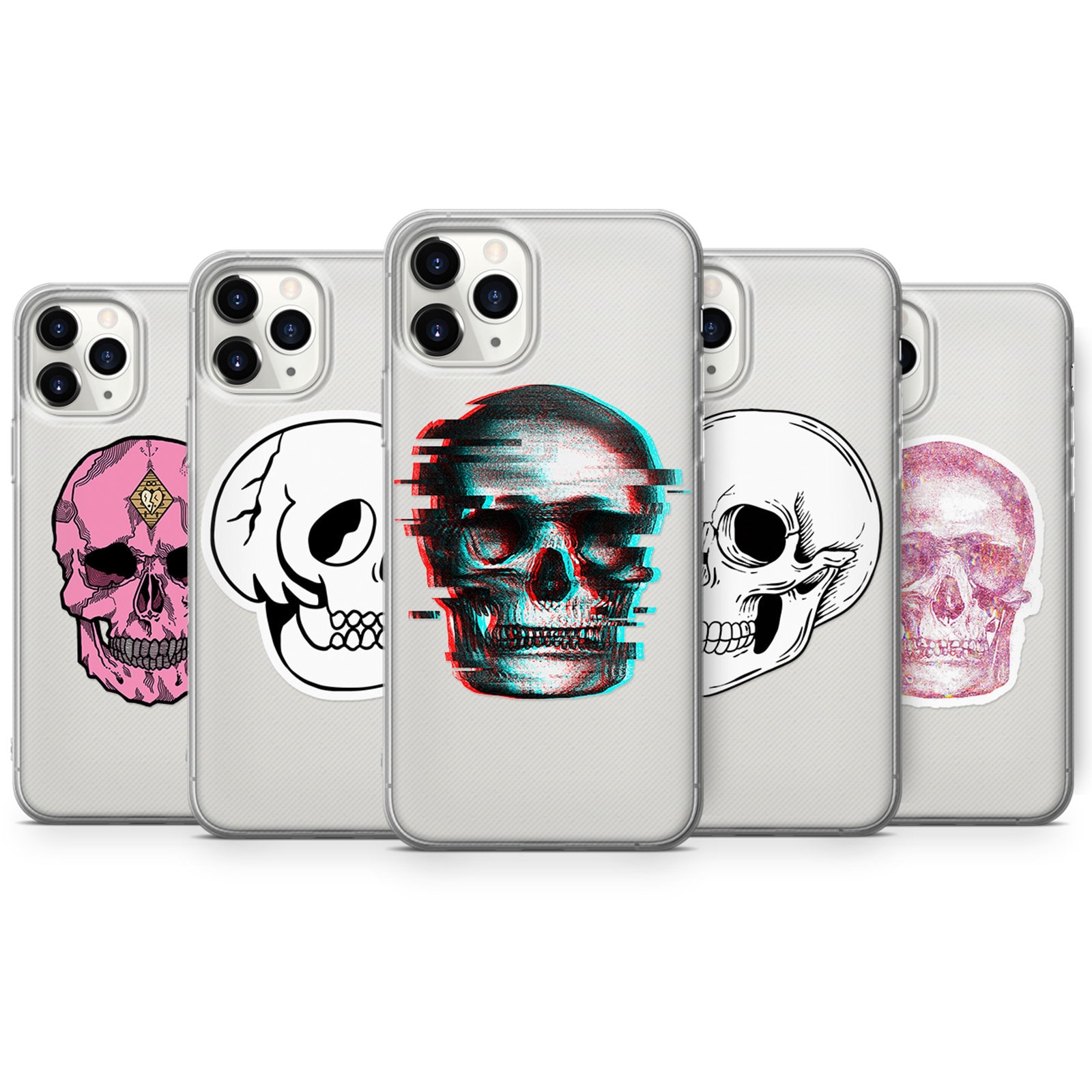 Clear Skeleton Skull Phone Case Art Cover pour iPhone 15 Pro, 14 Pro ...