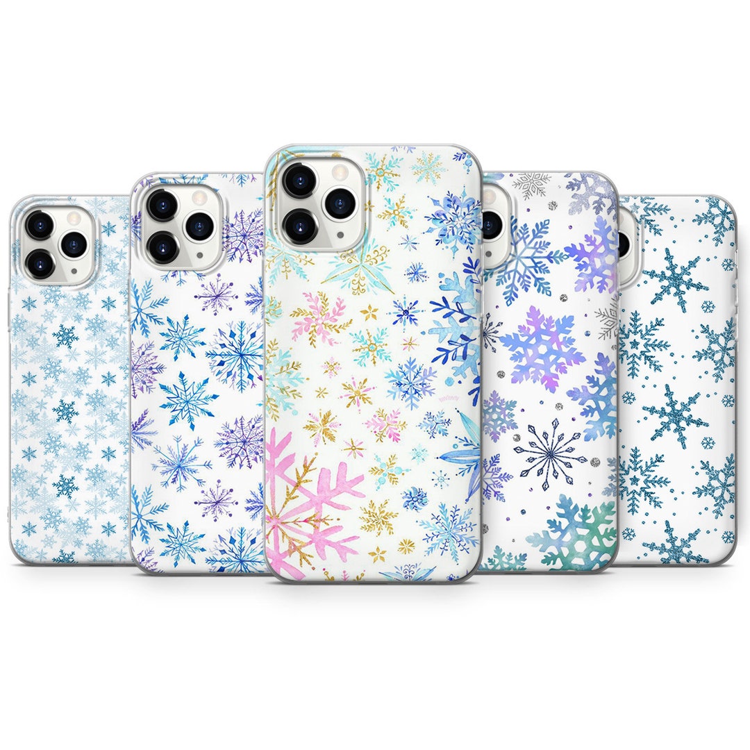Blue Snowflake Winter Phone Case Christmas Cover for iPhone 15 Pro, 14 ...