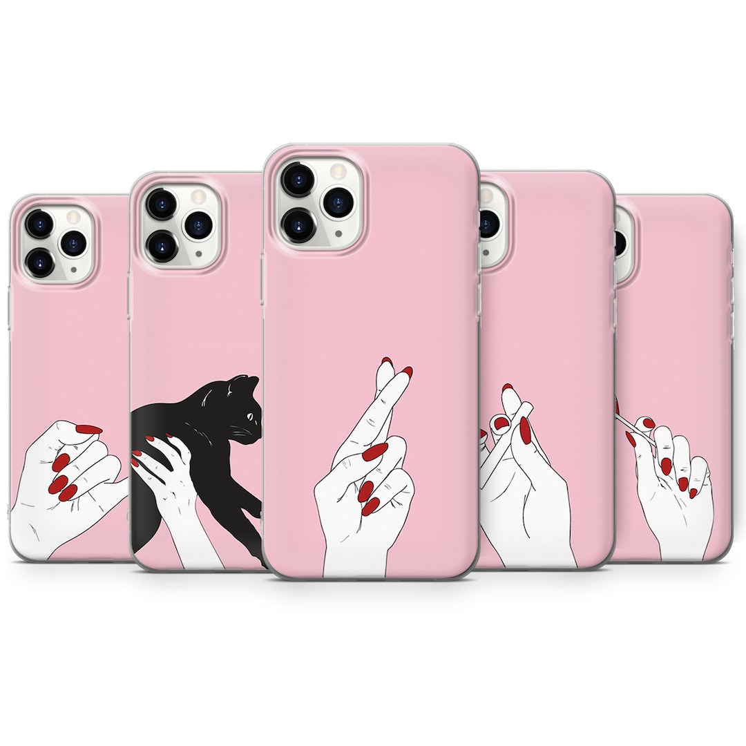 Cartoon Girl Hand Phone Case Red Nails Cover for iPhone 15 Pro, 14 Pro ...