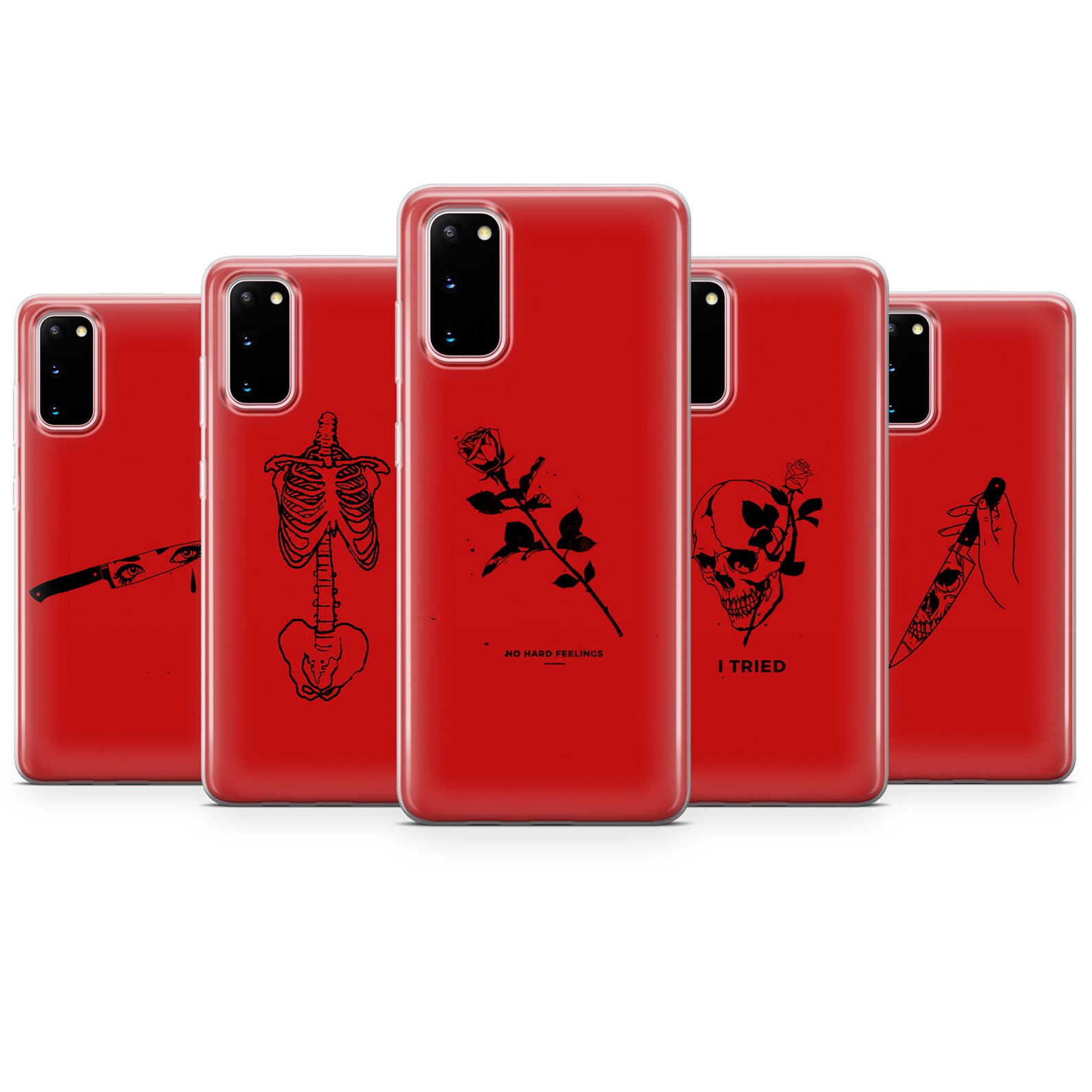 Red Roses Knife Phone Case Black Skeleton Cover for iPhone 15 Pro, 14 ...